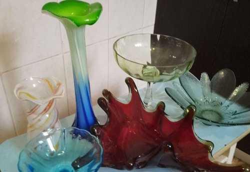 Цветное стекло СССР ваза фруктовница сплатница