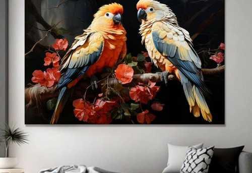 Картина маслом попугаи Примерка в интерьер