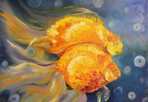 Картина «Золотые рыбки», масло, холст