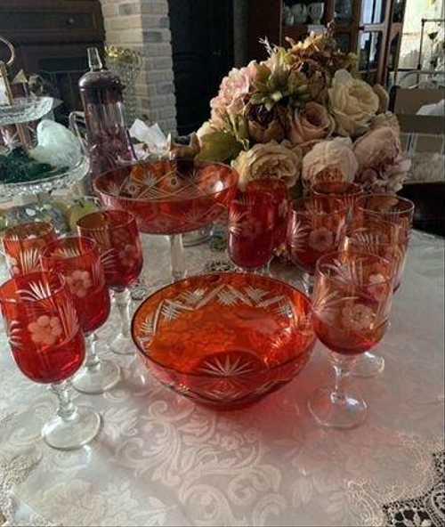 Красный хрусталь, вазы, фруктовницы, бокалы
