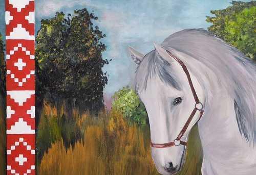 Авторская картина маслом "Лошадь в лесу" 50*70 см