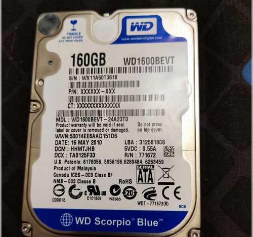 Western Digital blue жесткий диск 160 gb