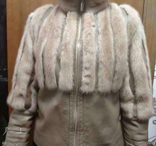 Куртка женская кожаная 44 46 с мехом норки