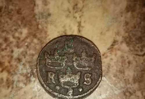 Редкая древняя монета Швеции 1/4 эре