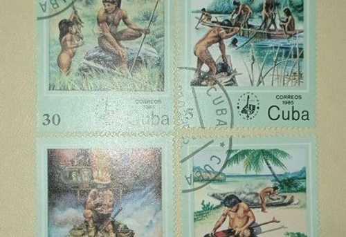 Марки серия+ блок Куба история индейцев