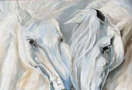 Картина маслом Пара белых лошадей