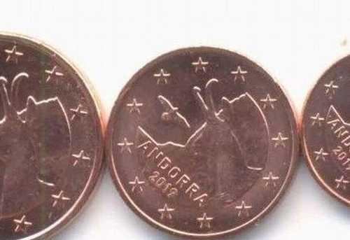 Андорра 1,2,5 центов набор монет анц