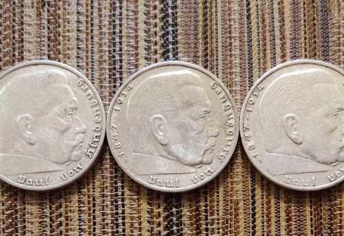 Серебро 2 марки 1937, 1938, 1939. Одним лотом 3 шт
