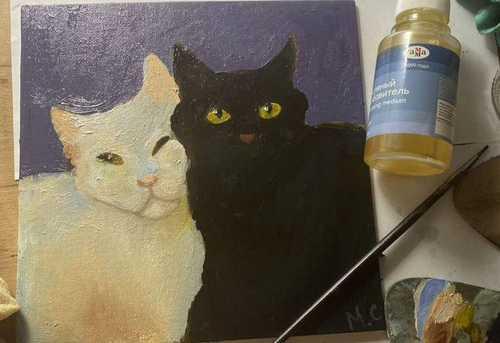 Картина маслом на холсте "Котики"