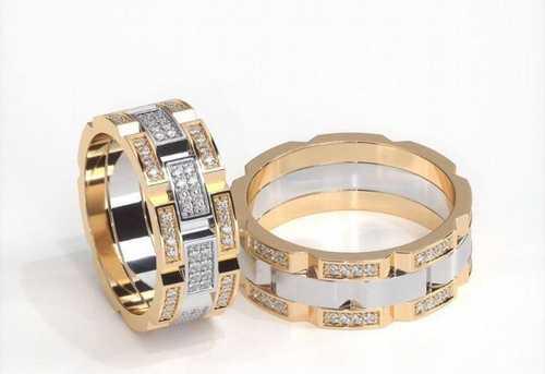 Новые Обручальные Золотые Кольца бриллиант фианит