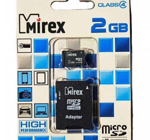 Карта памяти microSD 2GB mirex с адаптером