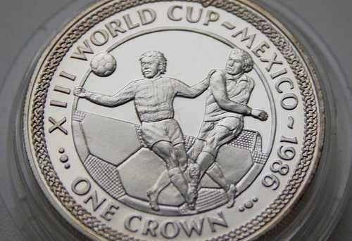 Серебряная 1 крона 1986 Остров Мэн Чемпионат мира