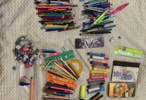 Канцтовары пакетом: карандаши,ручки,линейки