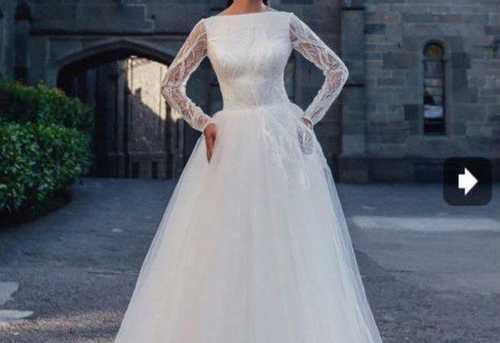 Свадебное платье с длинным рукавом, А-силуэт,шлейф