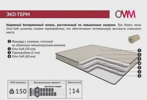 Матрас Эко-Терм Скрутка в рулон 90х190