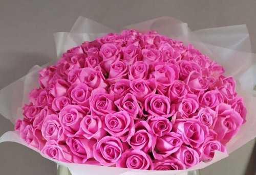 Букет из 101 высокой нежно-розовой розы
