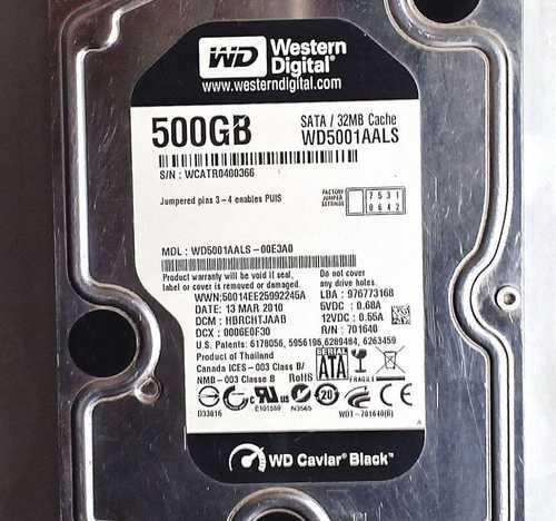 Жесткий диск 500 гб HDD WDC WD5001aals Black