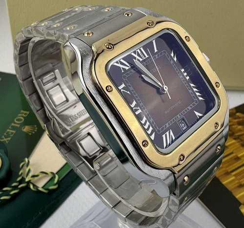 Мужские красивые часы Cartier Santos коричневые