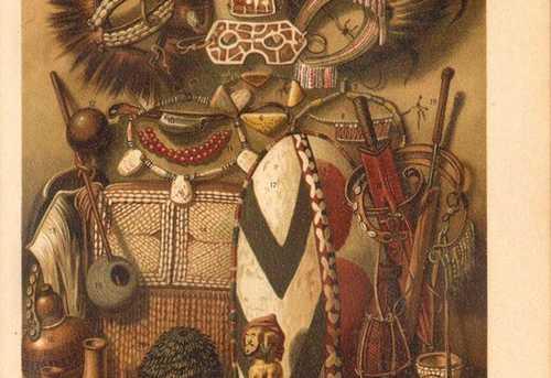 Литография. Гравюра. 1898 год. Культура Африки