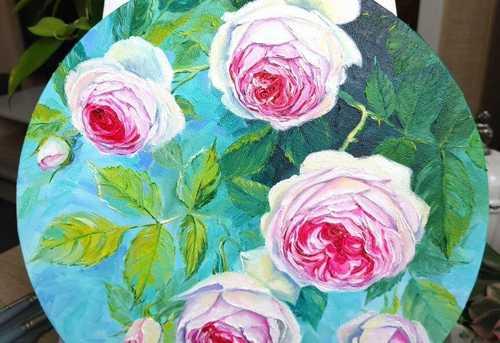 Картина на круглом холсте Розовые розы