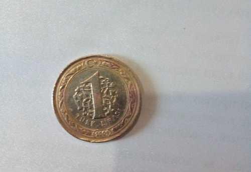 Редкая монета 1 Турецкий Лир