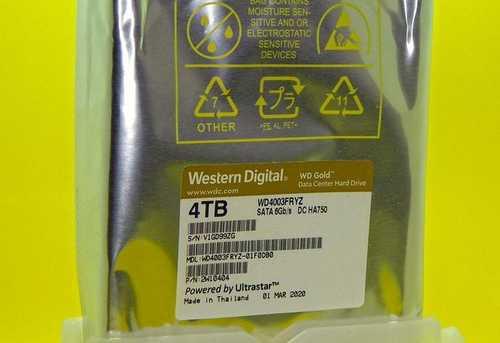 WD Gold 4TB HDD, 3.5", SATA, 7200 RPM, WD4003fryz