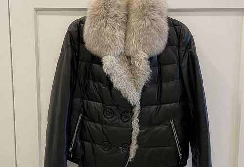 Куртка кожаная зимняя с мехом 44 46 женская