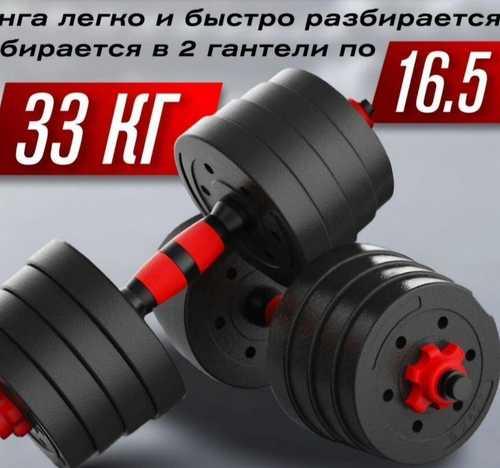 Гантели разборные 33 кг, 2 шт. по 16,5 кг