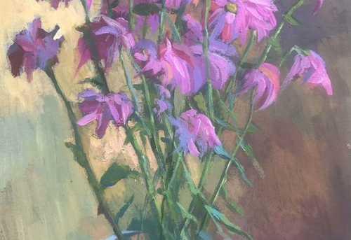 Картина акриловыми красками цветы Букет Хризантемы