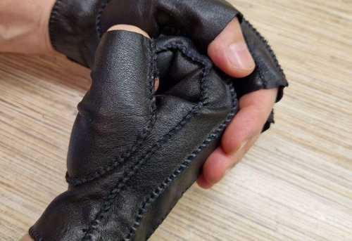 Перчатки митенки кожаные мужские черные новые