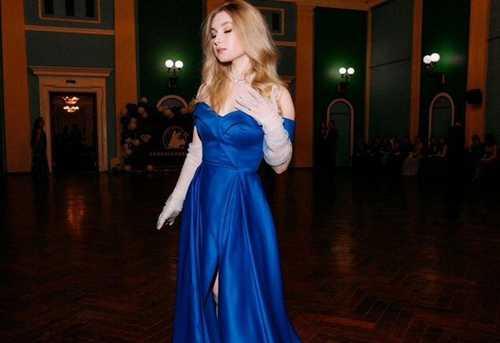 Платье вечернее синее в пол