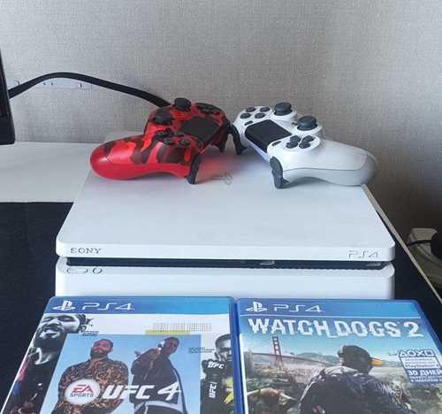 Sony ps4 Slim белая + Ufc4 + watch dogs 2