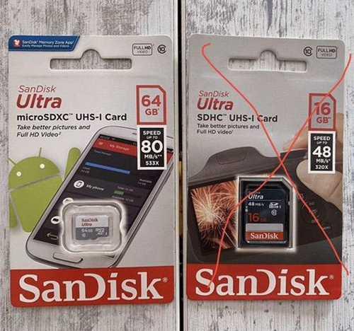 Карта памяти sdhc/micro sdxc SanDisk 16/64 Gb