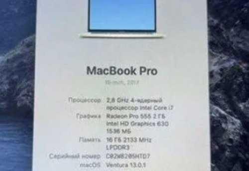 Macbook pro 15 2017 a1707