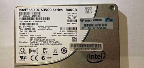 SSD накопитель Intel DC S3500 800GB SATA с ндс