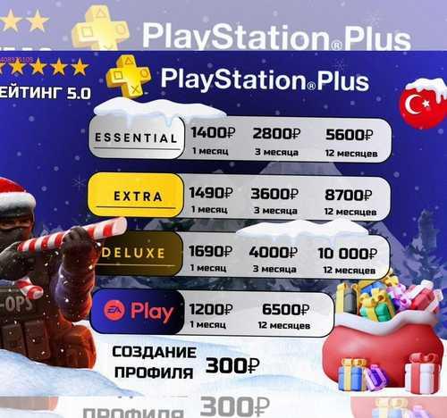 Подписка ps plus все тарифы Турция Delux 1/3/12 месяцев (Арт.55962)