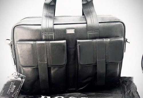 Мужская кожаная сумка портфель Hugo Boss Premium