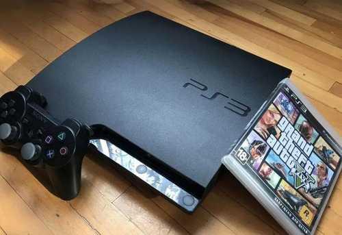 PS3 Slim 320gb + игра Gta 5 + Подарки