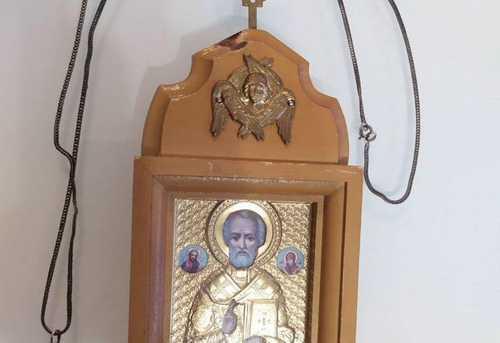 Крестик и иконка Николай Чудотворец золотая