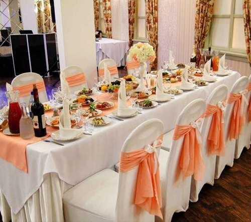 Банты для стульев персиковые свадебные
