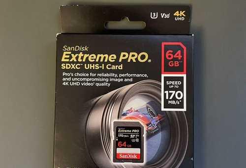 Карта памяти SanDisk Extreme Pro sdxc 64GB 170mb