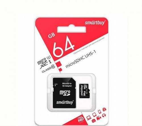 Карта памяти microSD 64GB SmartBuy class 10 с адап