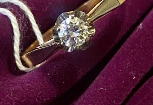 Золотое кольцо с бриллиантом 0.25 раритет 583