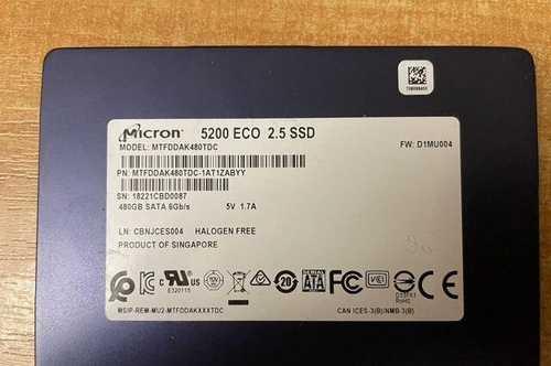 Серверный SSD Micron 5200 Eco SATA 2.5" 480GB