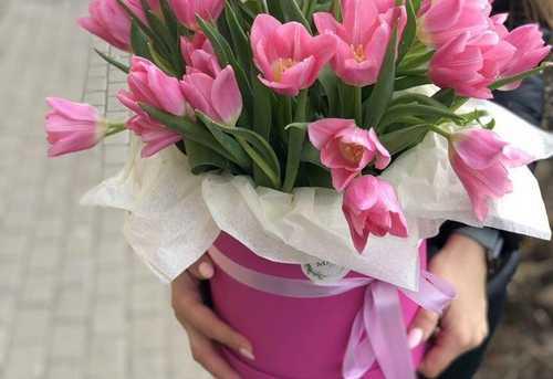 Тюльпаны в коробке 35 шт - Розовый