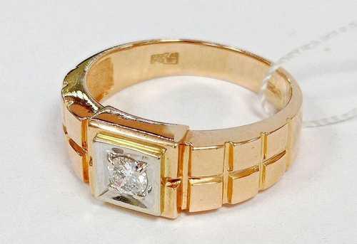 Золотое кольцо мужское с бриллиантом р-р 20