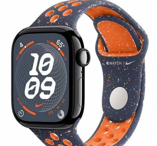 Смарт-часы Apple Watch Series 10 GPS 42мм Jet Black Al Blue Flame Nike Sport Band - S/M