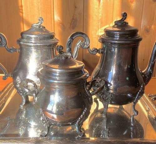 Антикварный сервиз чайно-кофейный серебр Франция