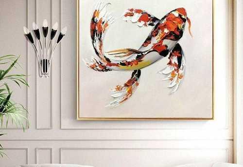 Текстурная современная картина золотая рыбка