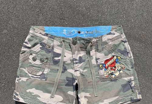 Ed hardy скинни камо шорты y2k винтаж архив